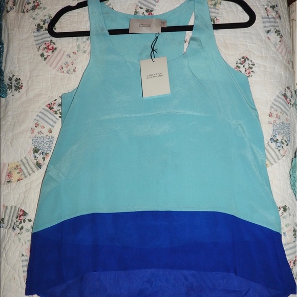 COLLECTIVE COMMUNE | Tops | 0 Silk Turquoise Colorblock Designer To ...